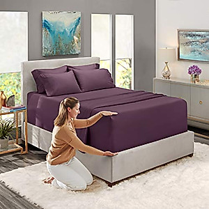 Nestl Extra Deep Pocket Bed Sheet Set – 6-Piece Hotel Bed Sheet Set Deep Pocket Bed Sheets 18-24 Inch Deep Pockets – Fitted Sheet, Flat Sheet and 4 Pillowcases – King – Eggplant Purple