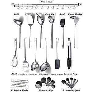 Stainless Steel Cooking Utensils Set,Kyraton 37 Pieces Kitchen Utensils Set, Kitchen Tool Gadgets Set with Utensil Holder Non-Stick and Heat Resistant Dishwasher Safe