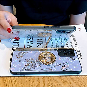 Topwin Kickstand Case, Cute Marble Conch Shell Floral Butterfly with Ring Stand Elegant Shockproof Protective Cover for Girls Women for Samsung Galaxy S22 Plus (Rose Gold)