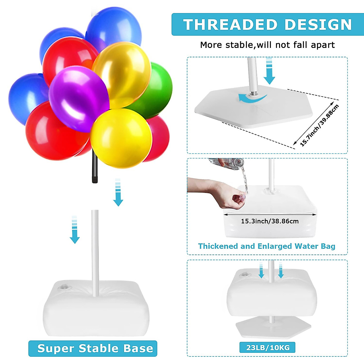 VETOGETHER Updated Balloon Arch Kit, 21ft Adjustable Balloon Arch Stand with Base in 9FT Width and 10FT Height, Threaded Design Balloon Arch Frame for Birthday Baby Shower Party Ballon Arch Kit