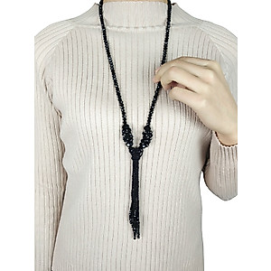 BaubleStar Black Rhinestone Crystal Long Beaded Tassel Necklace for Women Bead Chain Tassel Statement Y Necklace Fashion Jewelry