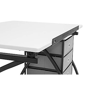 SD STUDIO DESIGNS 2 Piece Comet Center Plus, Craft Table and Matching Stool Set with Storage and Adjustable Top, Black/White, 50x23.75x29.5 inches