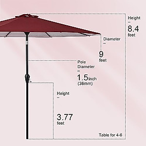 Tempera 9' Outdoor Market Patio Table Umbrella with Push Button Tilt and Crank,Large Sun Umbrella with Sturdy Pole&Fade resistant canopy,Easy to set,Red