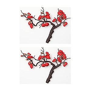 Suandsu 2 Pcs Artificial Plum Blossom Fake Wintersweet DIY Flowers Home Hotel Office Wedding Party Garden Decor 9'' High Red