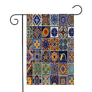 Double-sided garden flag Talavera Tiles Mexican Folk Outdoor Flag Garden Flag Yard Outdoor Decoration （12×18in）.