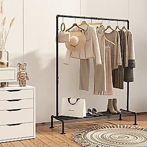 Snughome Heavy Duty Clothes Rack, Industrial Pipe Style Garment Rack with Shelf, Commercial Grade Heavy Duty Detachable Clothing Coat Rack Holder with 4 Stable Feet for Clothing Storage Display