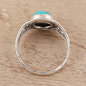 NOVICA Artisan Handmade Sterling Silver Reconstituted Turquoise Cocktail Ring Single Stone India Birthstone [ring Front 0.4 in L x 0.4 in W x 0.2 in H Band Width 2 mm W] ' Turquoise Charm'