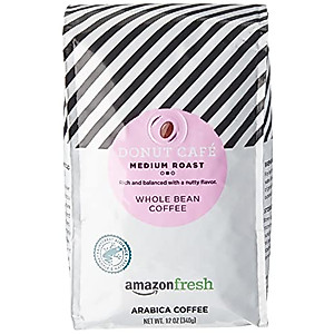 AmazonFresh Donut Cafe Whole Bean Coffee, Medium Roast, 12 Ounce