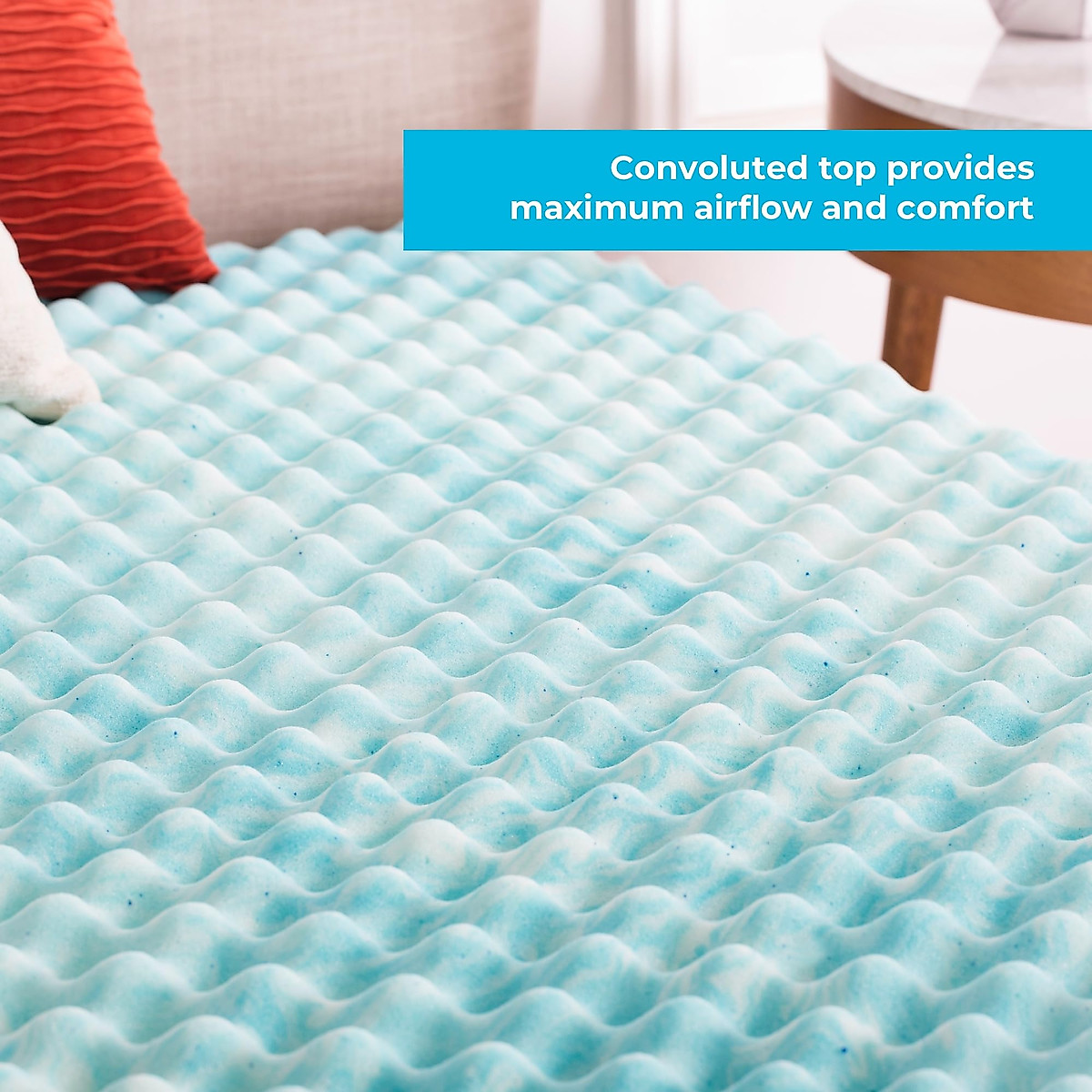 Linenspa 2 Inch Convoluted Gel Swirl Memory Foam Mattress Topper - Promotes Airflow - Relieves Pressure Points - Queen