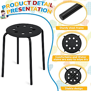 Thyle 20 Pcs Stacking Stools 17.5 Inch Kids Chair Plastic Metal Round Stacking Stool for Kids Adults Stackable Stools Flexible Seating Classroom Furniture for Home Office School (Black)