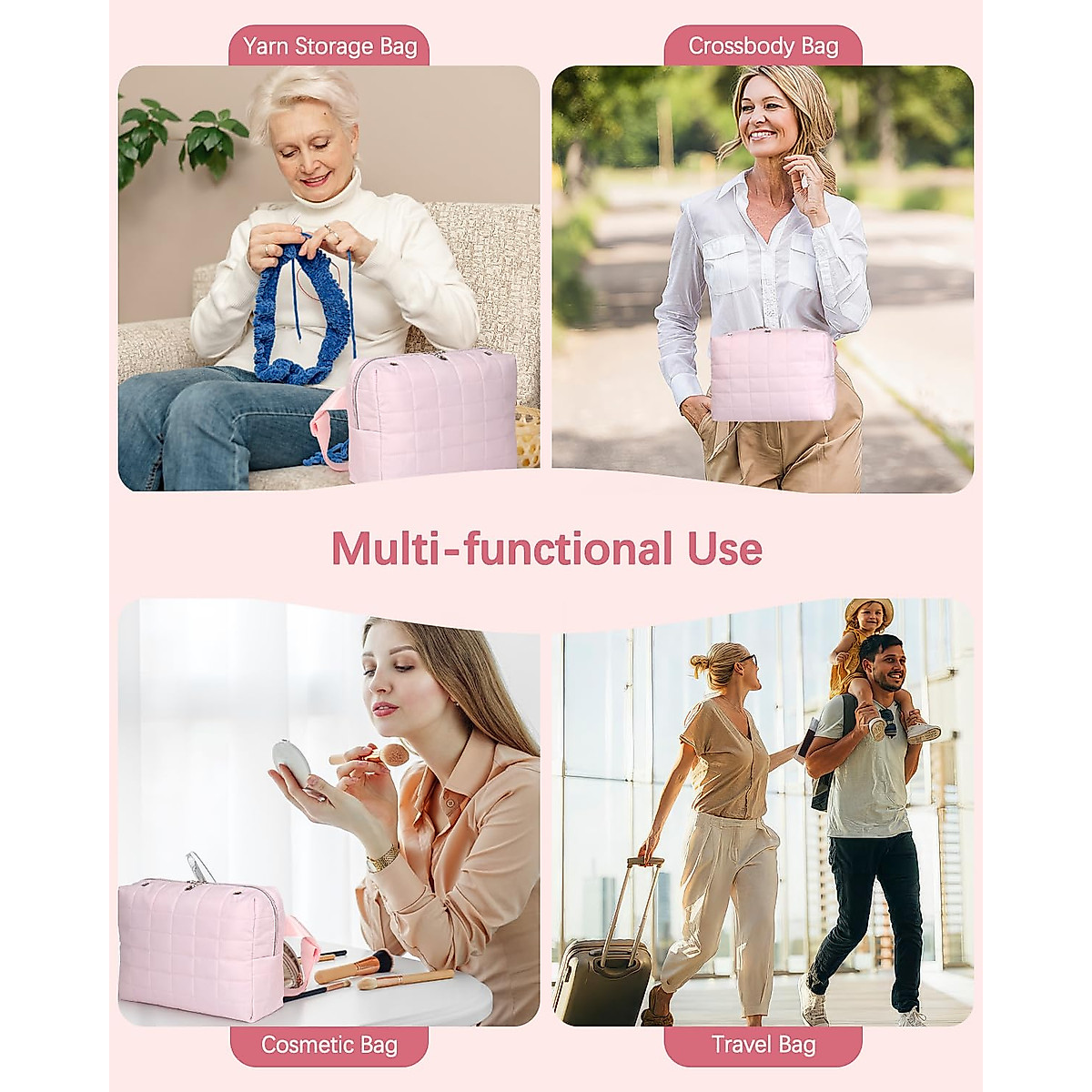 Aeelike Yarn Waist Bag, Portable Yarn Crossbody Bag Small Yarn Storage Bag for Holding Yarn Crochet Hooks Knitting Needles, Lightweight & Easy to Carry Yarn Bag, Pink