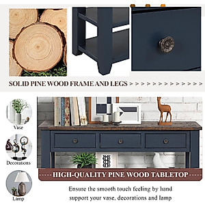 YWUFUART 48 Inch Solid Wood-Console Table-Sofa Table-Storage Cabinet with 3 Drawers and 2 Shelves for Entryway Hallway Living Room (Blue)