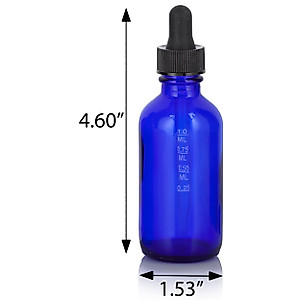 JUVITUS 2 oz / 60 ml Cobalt Blue Glass Boston Round Graduated Measurement Glass Dropper Bottle (4 pack) + Funnel