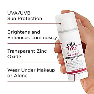 EltaMD UV Glow SPF 36 Sunscreen Moisturizer Face Lotion, Brightens and Hydrates for Glowy Skin, Broad Spectrum Mineral Face Sunscreen with Zinc Oxide, Non Greasy, Oil Free, 1.7 OZ Pump