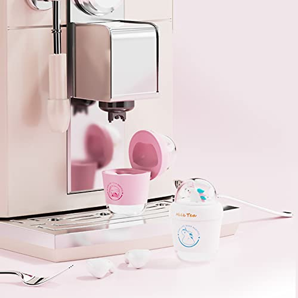 Kids Earbuds for Small Ear Canals Pink Kids Wireless Earbuds for Kids Ear Buds Cute Milk Tea Cups Bluetooth in-Ear Headphones Earphones for kids with Microphones for iPhone, Android, iPad ,Galaxy