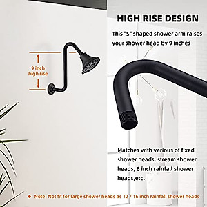 TRUSTMI Bronze Shower Arm with Flange 12 Inch S-Shaped Overhead Shower Head Extension Neck with 9 Inch High Rise Offset, Oil Rubbed Bronze