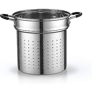 Cook N Home 4-Piece Stainless Steel Pasta Cooker Steamer Multipots, 12 Quart, Silver