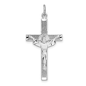 Solid 925 Sterling Silver Textured Risen Christ Cross Pendant Charm