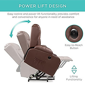 Best Choice Products Electric Power Lift Recliner Massage Chair, Adjustable Furniture for Back, Lumbar, Legs w/ 3 Positions, USB Port, Heat, Cupholders, Easy-to-Reach Side Button - Brown