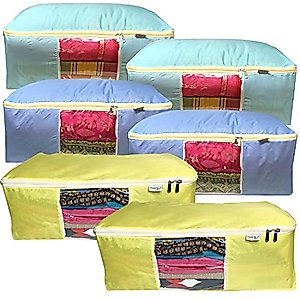 Madam Sew Large Quilt Storage Bag with 2-Way Zipper & See-Through Front Panel | Store and Protect Quilts, Blankets, Clothes & Fabrics | 2 Handles for Easy Carrying & Moving | 6 Piece Set