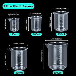 APLANET Plastic Graduated Cylinders and Beakers, 10ml, 25ml, 50ml, 100ml Cylinders with 50ml, 100ml, 250ml, 500ml, 1000ml Beakers and 1 Tube Brush, Ideal for Home and School Science Lab