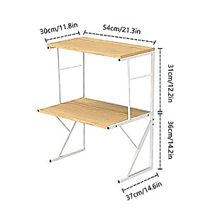 2 Tier Kitchen Countertop Microwave Oven Unit Shelving Stand Rack for Household Storage Organizer, Home Office Desktop Shelf Printer Rack Free Standing Metal Frame Wood Tabletop (Light Walnut)