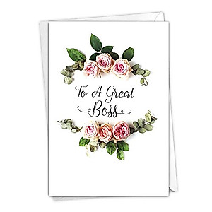The Best Card Company - 1 Big Card for Boss (8.5 x 11 Inch) - Boss's Day Thanks & Gratitude Notecard, Management and Leader Card - Elegant Flowers Boss's Day C4175ABOG