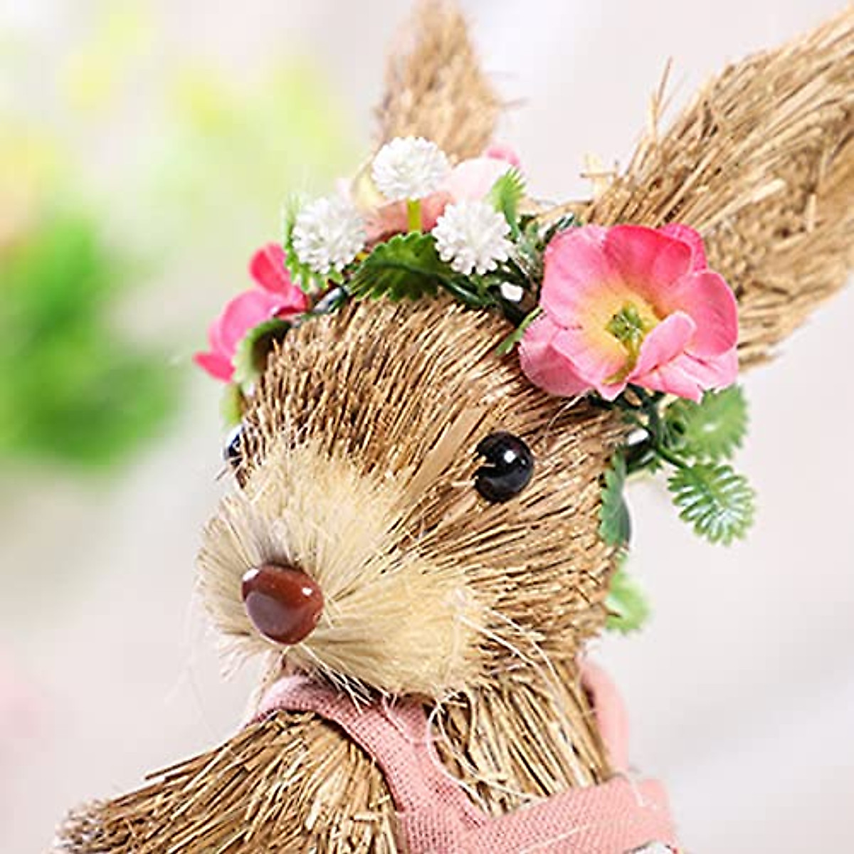 Okngr Easter Bunny Straw Figurine, Standing Rabbit Statue,Handmade Straw Cute Bunny Ornament, Easter Day Straw Bunny Figurine Decor Handmade Ornaments Gifts for Home Table Decorations