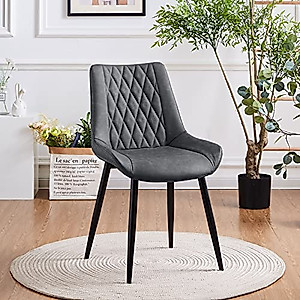 TUKAILAi Faux Leather Dining Chairs Set of 2, Modern Diamond Design Kitchen Chairs with Upholstered Seat and Metal Legs, Comfy Leisure Chairs for Lounge Living Room Reception Restaurant (Grey)