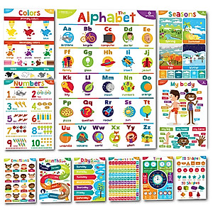 Sproutbrite Educational Posters for Toddlers - Classroom Decorations - Kindergarten Homeschool Supplies Materials - Preschool Learning Decor - ABC Poster - 11 Charts for Distance Learning
