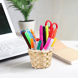 Amosfun 6pcs Mini Handwoven Bamboo Baskets Table Centerpieces Pen Pencil Cups Makeup Brush Storage 3 x 3 x 2.4 Inch