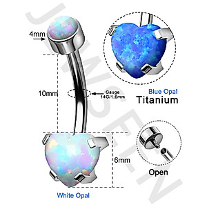 Jewseen G23 Titanium Belly Button Rings 14G Belly Rings Belly Piercing Jewelry Heart Navel Rings Navel Piercing Jewelry Belly Barbell Body Piercing Jewelry for Women Men