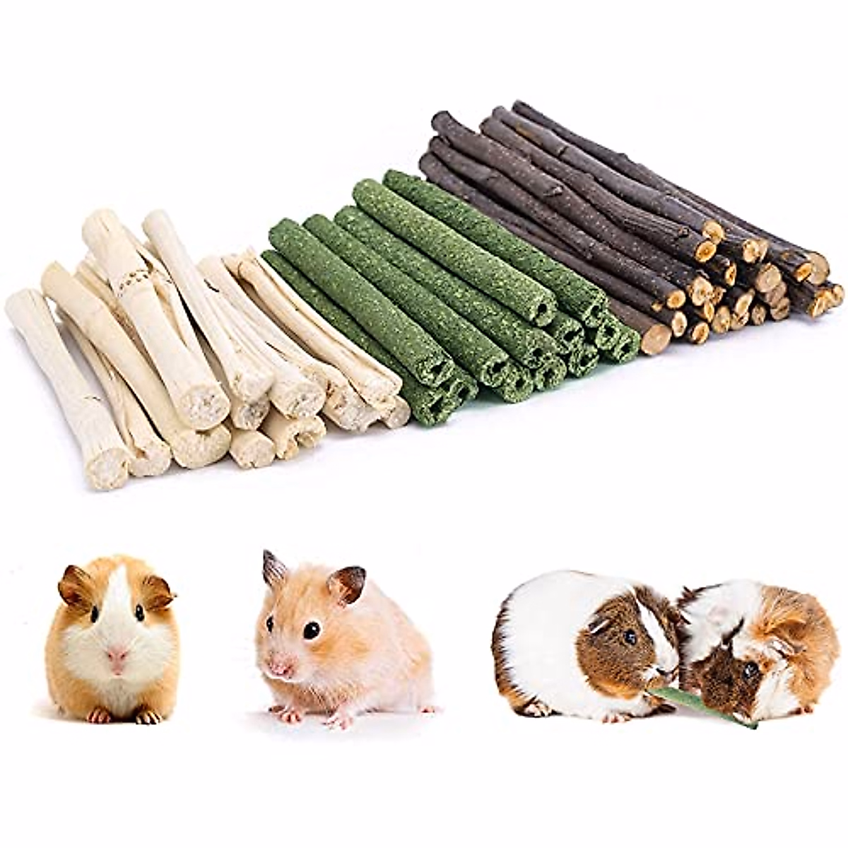sharllen Chew Toys Molar Sticks Animals Cleaning Teeth Natural Apple Timothy Hay Sweet Bamboo Sticks 3 Types of Combined Wood Toys Squirrel Rabbit Chinchilla Guinea Pig Hamster Gerbil Parrot (500g)