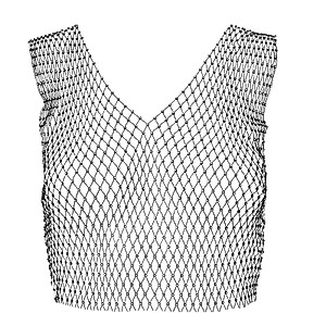 Wriidy Mesh Tank Top White Crystal Diamond Out See Through Crop Tops Black Sparkly Rhinestone Body Chain Accessories Jewelry for Women and Girls