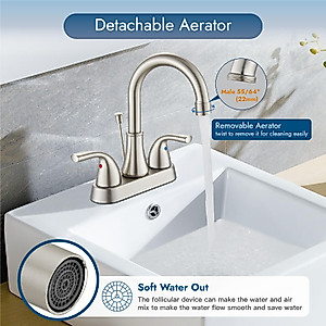 Cinwiny Bathroom Sink Faucet 4 Inch 2 Handle Bathroom Faucet 360° Swivel Spout Deck Mounted Vanity Faucet with Water Supply Hoses,Brushed Gold,with Pop up Drain