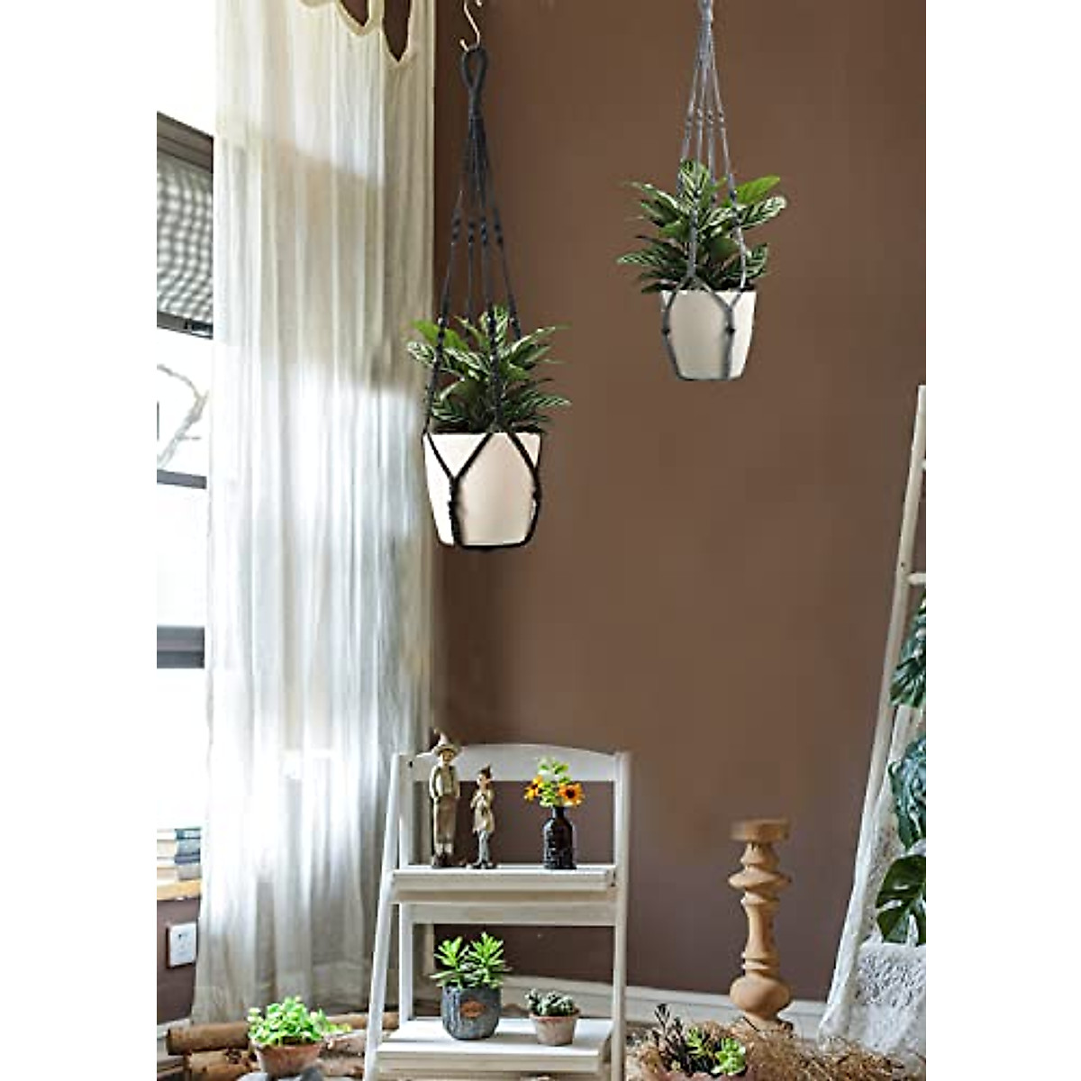 Macrame Plant Hanger Indoor Hanging with Wood Beads Macrame Planters No Tassel for Indoor Outdoor Boho Home Decor 35 Inch (Gray,1pc)