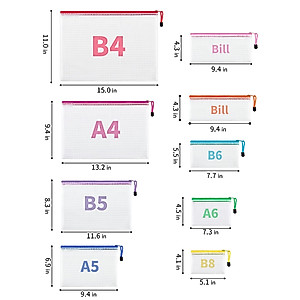 JARLINK 18 Pack 8 Sizes Zipper Mesh Pouch, Waterproof Zipper File Bags Document Pouch Multipurpose Travel Bags for Office Supplies Cosmetics Travel Accessories