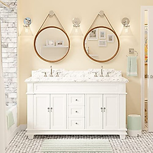 Kitchen Bath Collection Elizabeth 60-inch Double Bathroom Vanity (Carrara/White): Includes White Cabinet with Authentic Italian Carrara Marble Countertop and White Ceramic Sinks