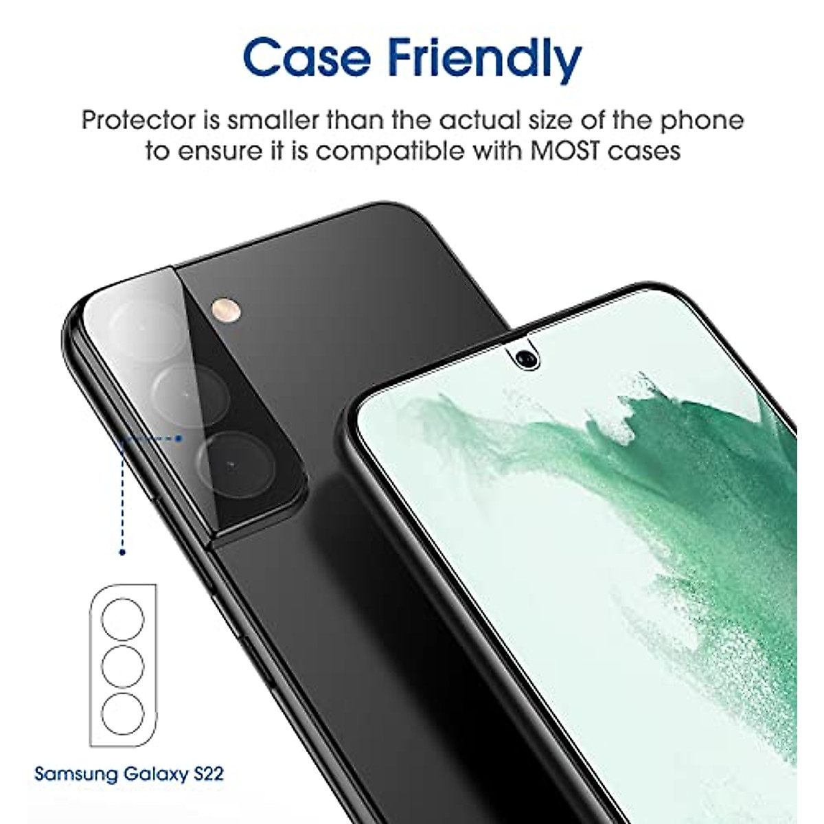 amFilm OneTouch Screen Protector for Samsung Galaxy S22 5G 6.1 Inch, 9H Hardness with Camera Lens Protector, Easiest to Installation and Bubble Free, Tempered Glass, 2 Pack