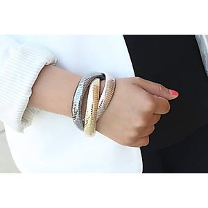 JR JOY & RACHEL 14K Gold Plated, Black and Rhodium High Polished Triple Stretch 6.75" Intertwined Twist Bracelets