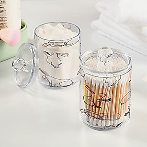ALAZA Watercolor Rabbit Bunny Easter 2 Pack Qtip Holder Dispenser with Lid 14 Oz Clear Plastic Apothecary Jar Containers Jars Bathroom for Cotton Swab, Ball, Pads, Floss, Vanity Makeup Organizer