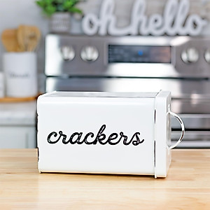 AuldHome Design Rustic White Cracker Tin; Square Enamelware Classic Cracker Canister
