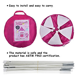 Princess Castle Play Tent with Glow in The Dark Stars Foldable Pop Up Pink Play Tent/House Toy for Indoor Kids Tent & Outdoor Children Tent Girls Gifts