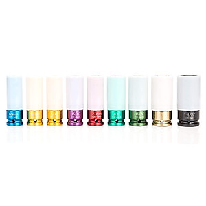 OEMTOOLS 24224 Wheel Protector Extra Thin Wall Impact Socket Set, 1/2 Drive, 9 Piece | Won’t Scratch Wheels or Lug Nuts | Color Coded Sockets, Easy to Find | 6 SAE & 3 Metric Sockets | Carrying Case