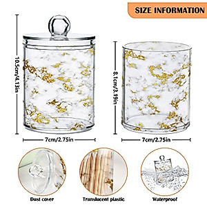xigua Gold Marble Qtip Holder 4 Pack, 14 oz Apothecary Jars Bathroom Vanity Organizer Canister for Qtips,Cotton Swabs,Cotton Balls,Cosmetic Pads,Flossers,Bath Salts