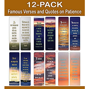NewEights Famous Verses and Quotes on Patience Bookmarks (12-Pack) – Daily Motivational Card Set – Epic Collection Set Book Page Clippers – Cool Gifts for Men, Women – Bible Verses Sayings