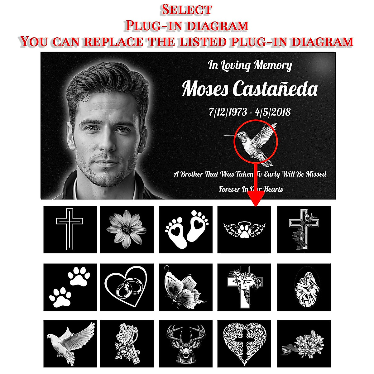 KAYUHAN Cemetery Memorial Stones Personalized Black Granite Headstone DIY Temporary or Permanent Grave Marker Outdoor Garden Memorial Plaque，headstones for Cemetery，Cemetery Decorations