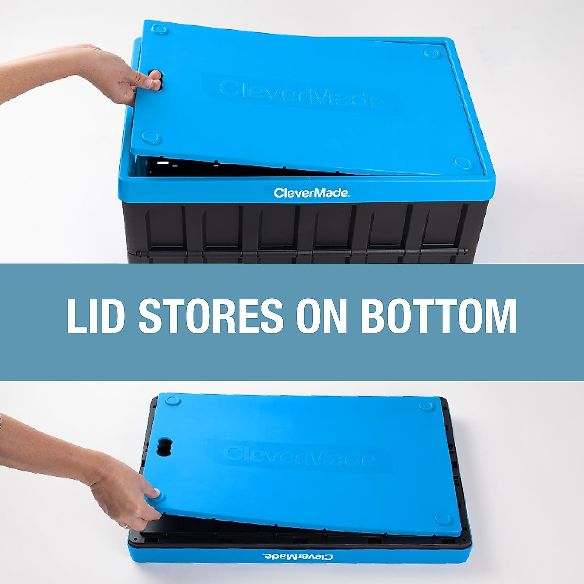 CleverMade Collapsible Storage Bin (With Lid), Charcoal, 3PK - 46L (12 Gal) Folding Plastic Stackable Utility Crates, Holds 75lbs Per Bin - Solid Wall CleverCrates for Organizing, Storage, Moving