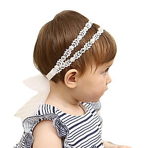 DANMY Baby Girl Super Elastic Headband,Cotton Lace Toddler Hair Band,Infant Soft Turban Hair Accessories Set