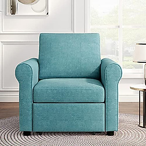 Quarte Modern 3-in-1 Sofa Bed Chair, Convertible Sleeper Chair Bed, Multi-Functional Breathable Linen Sleeper Pull Out Chair Bed, Single Bed with Adjust Backrest (Teal/Linen)